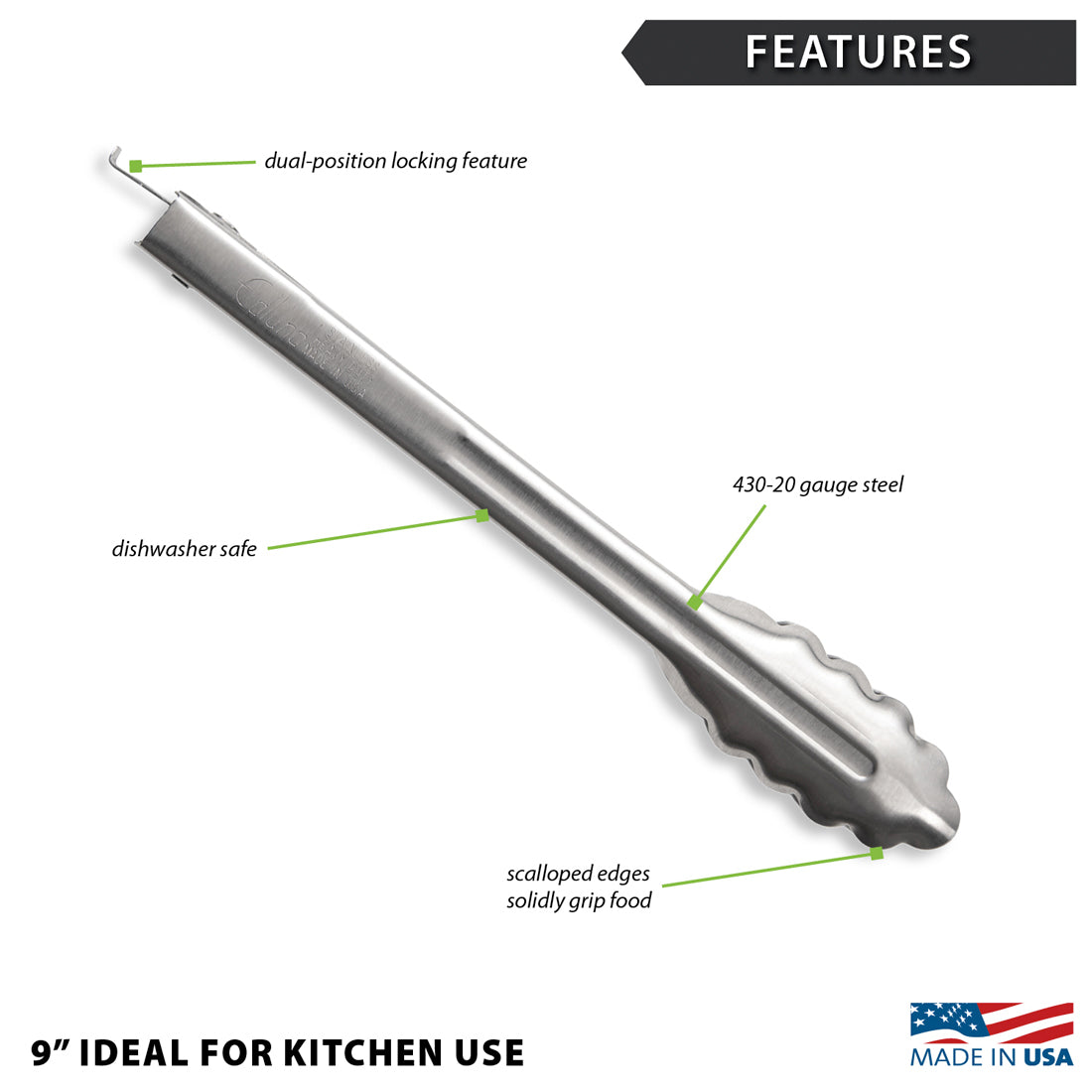 9" Heavy-Duty Tongs - Rada Kitchen Store